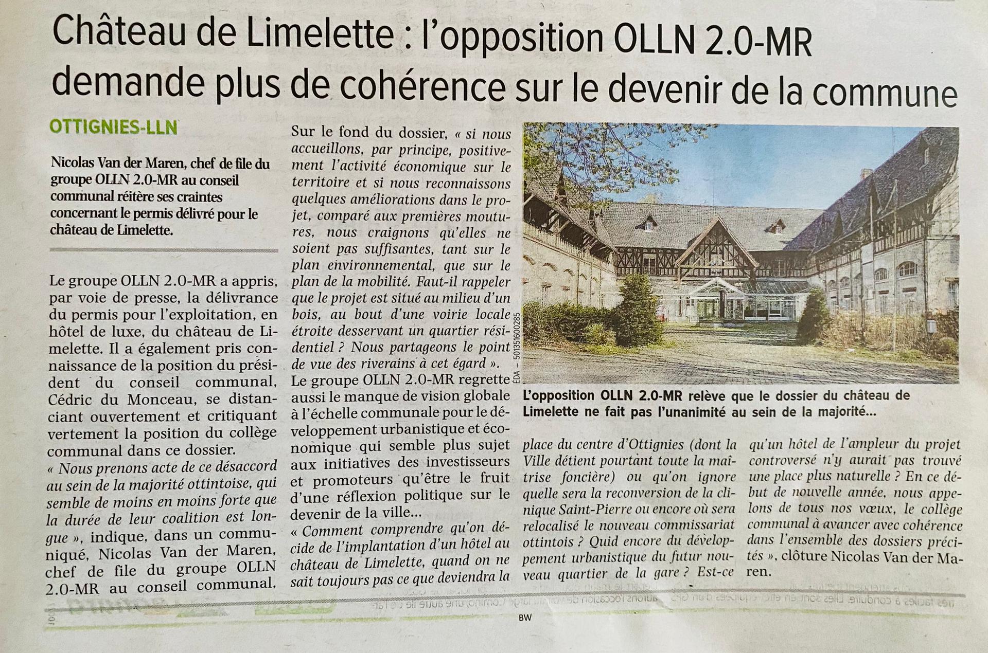 Permis délivré pour le château de Limelette | OLLN2.0